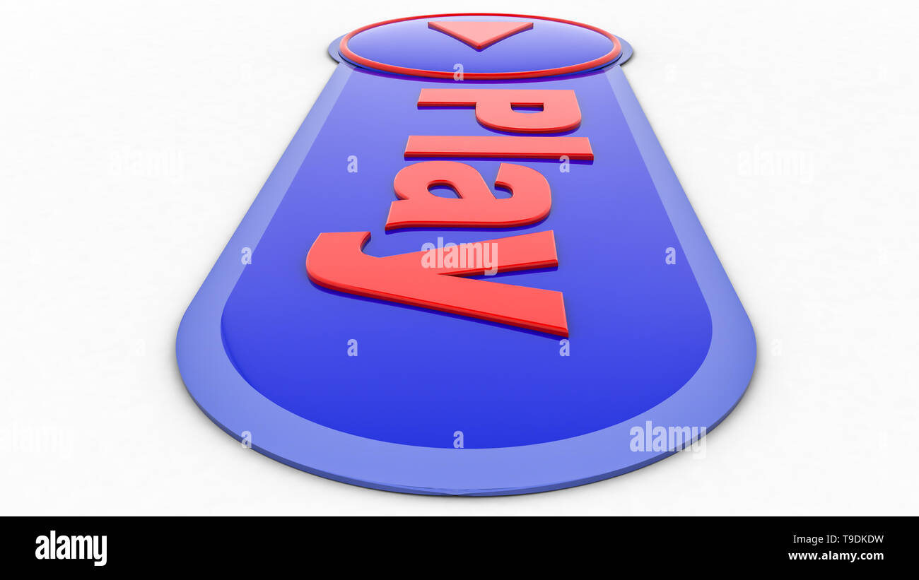 Blue glossy button on white background. illustration. 3d rendering ...