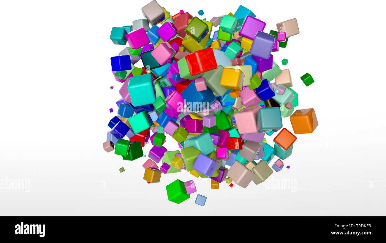 Multi-colored cubes on a white background. illustration. 3d rendering Stock Photo - Alamy