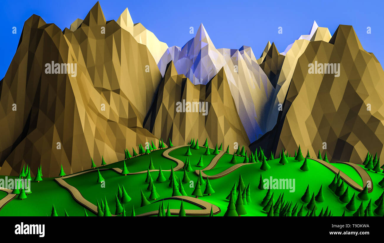 low poly desert landscape. 3D rendering Stock Photo - Alamy