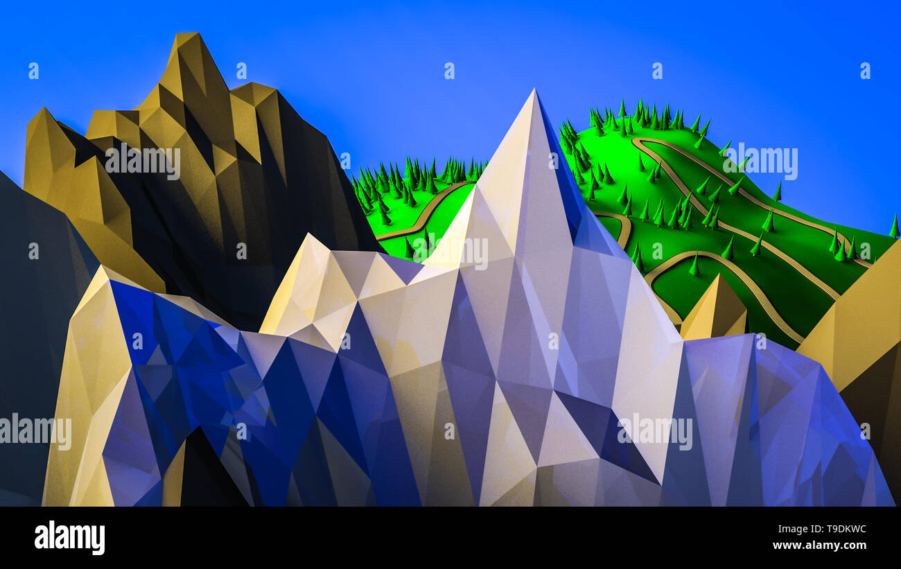 low poly desert landscape. 3D rendering Stock Photo - Alamy