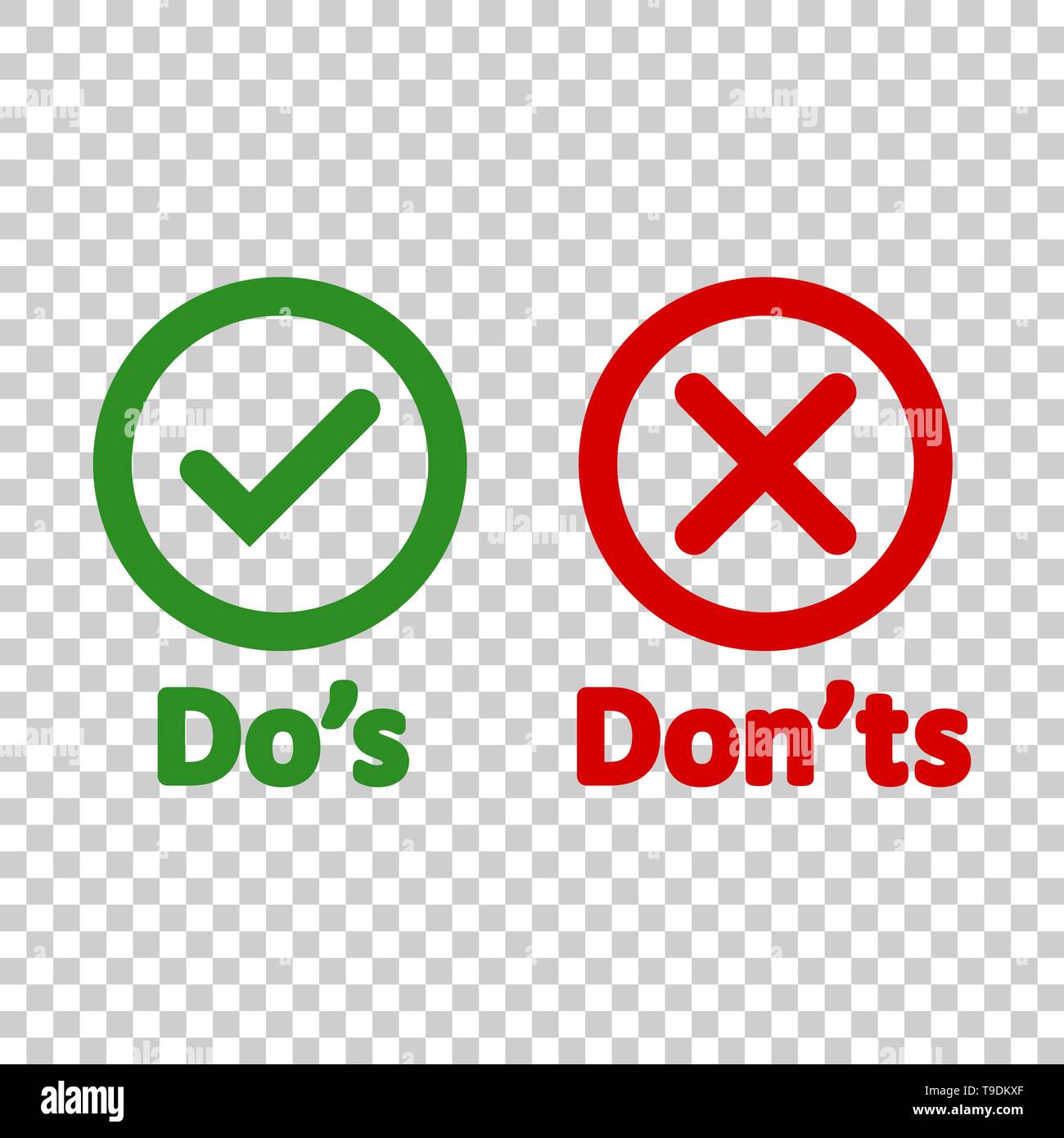Do's and don'ts sign icon in transparent style. Like, unlike vector illustration on isolated ...