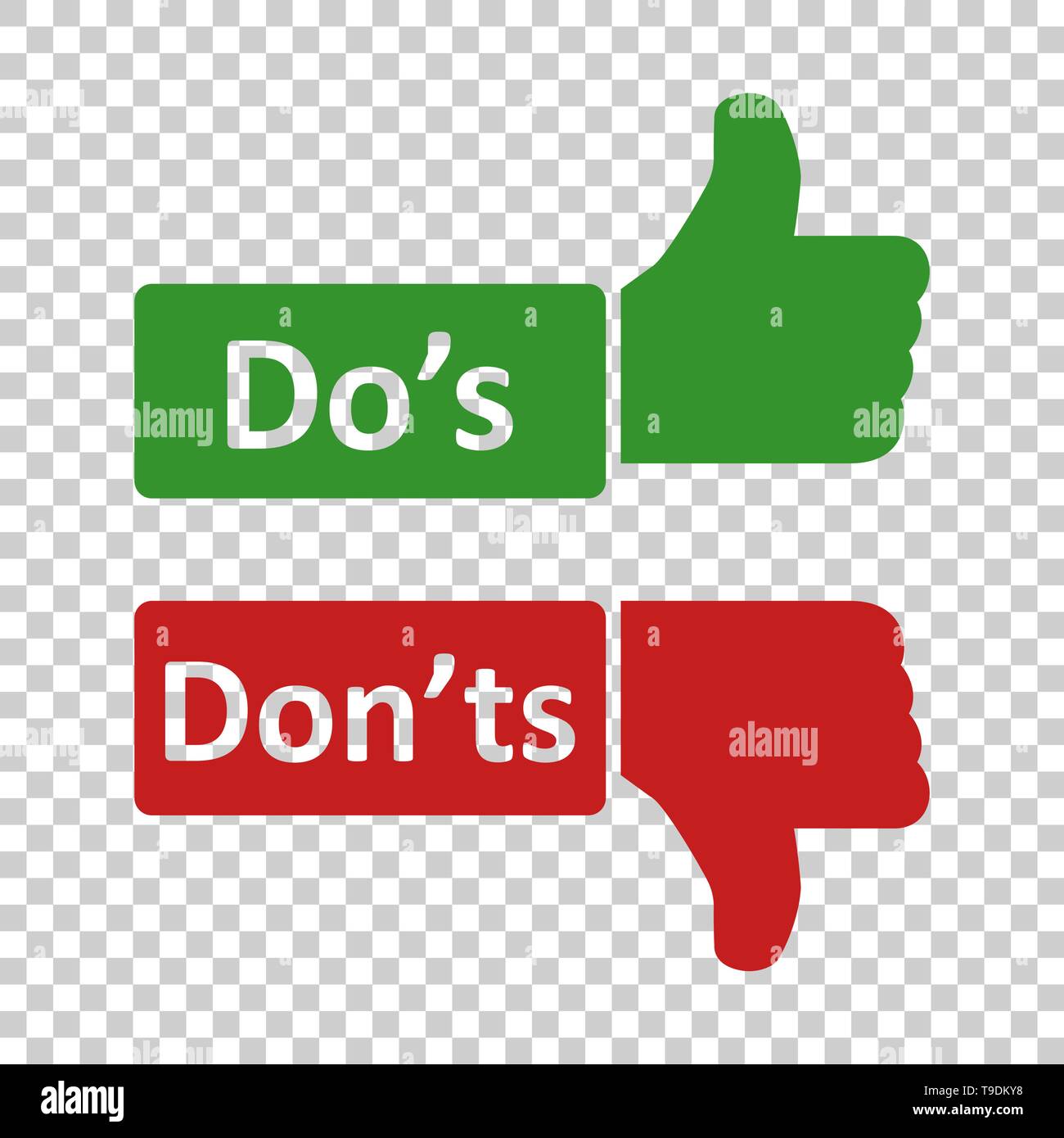 Do's and don'ts sign icon in transparent style. Like, unlike vector illustration on isolated ...