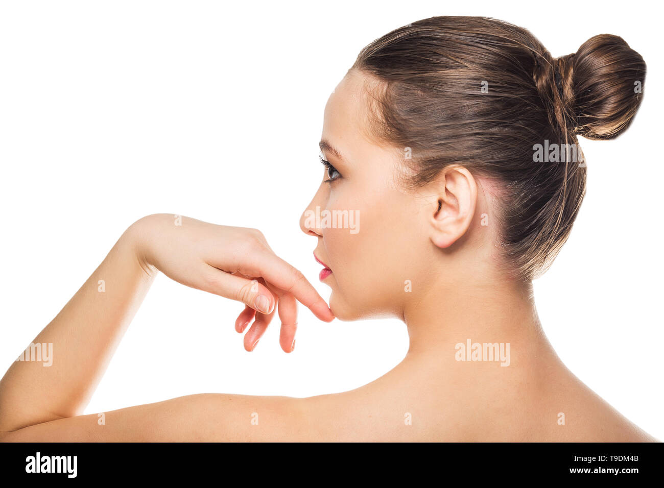 Profile of a Woman from the back. Spa model with clean skin on white ...