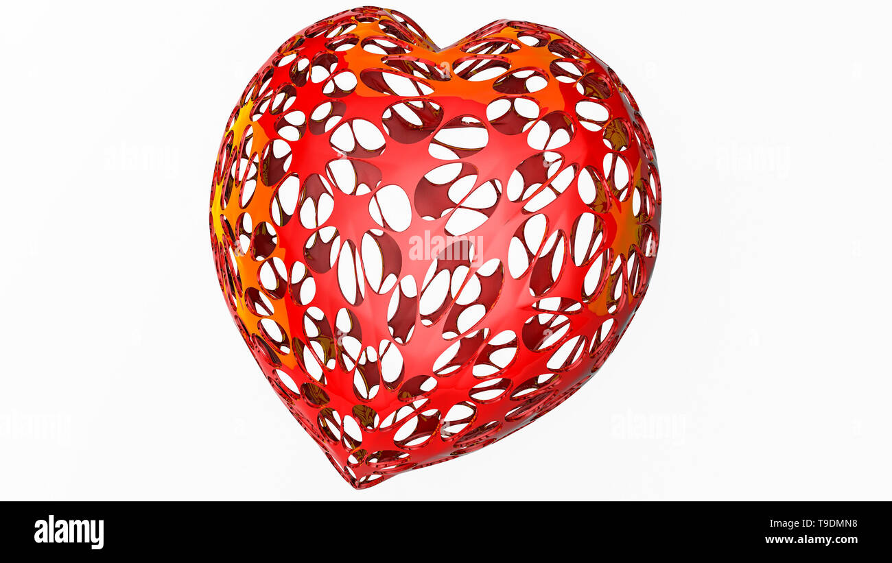 three-dimensional model of hearts on a white background. 3D rendering ...