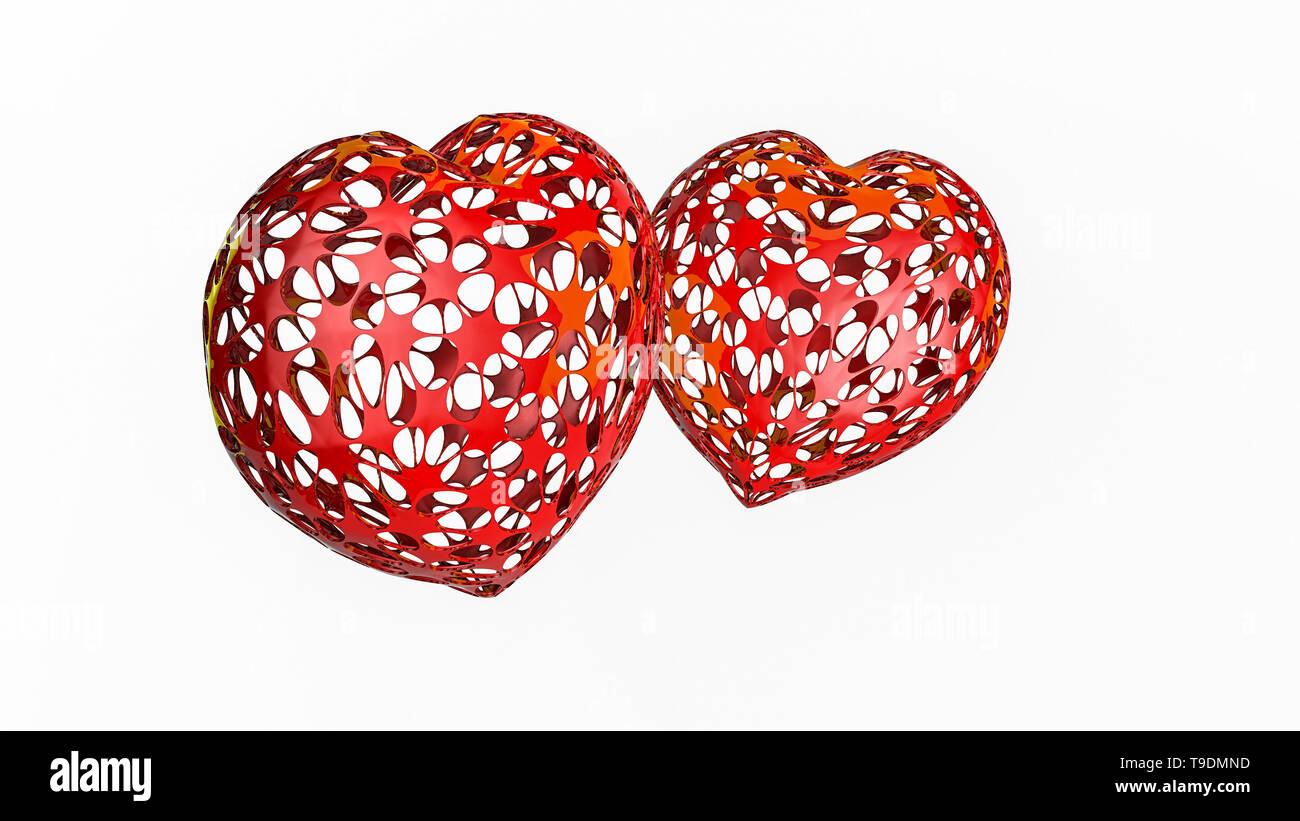 three-dimensional model of hearts on a white background. 3D rendering ...