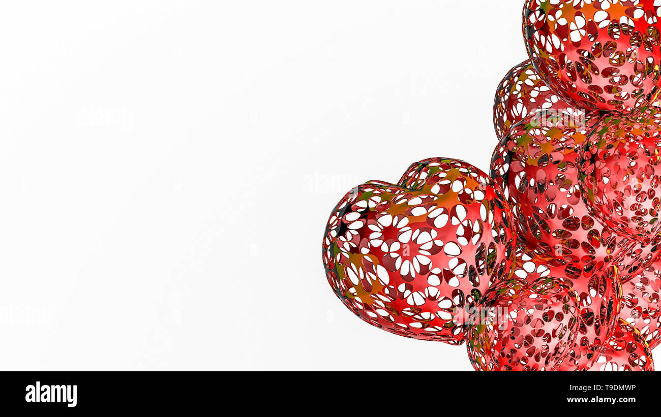 three-dimensional model of hearts on a white background. 3D rendering ...