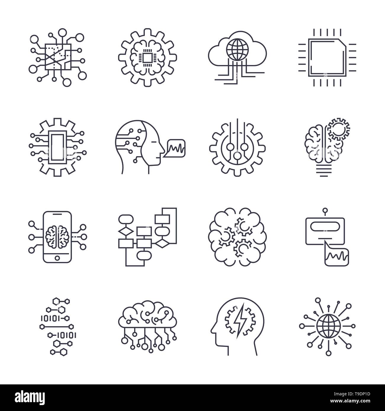 Artificial intelligence icon set. Editable Stroke Stock Vector Image & Art - Alamy