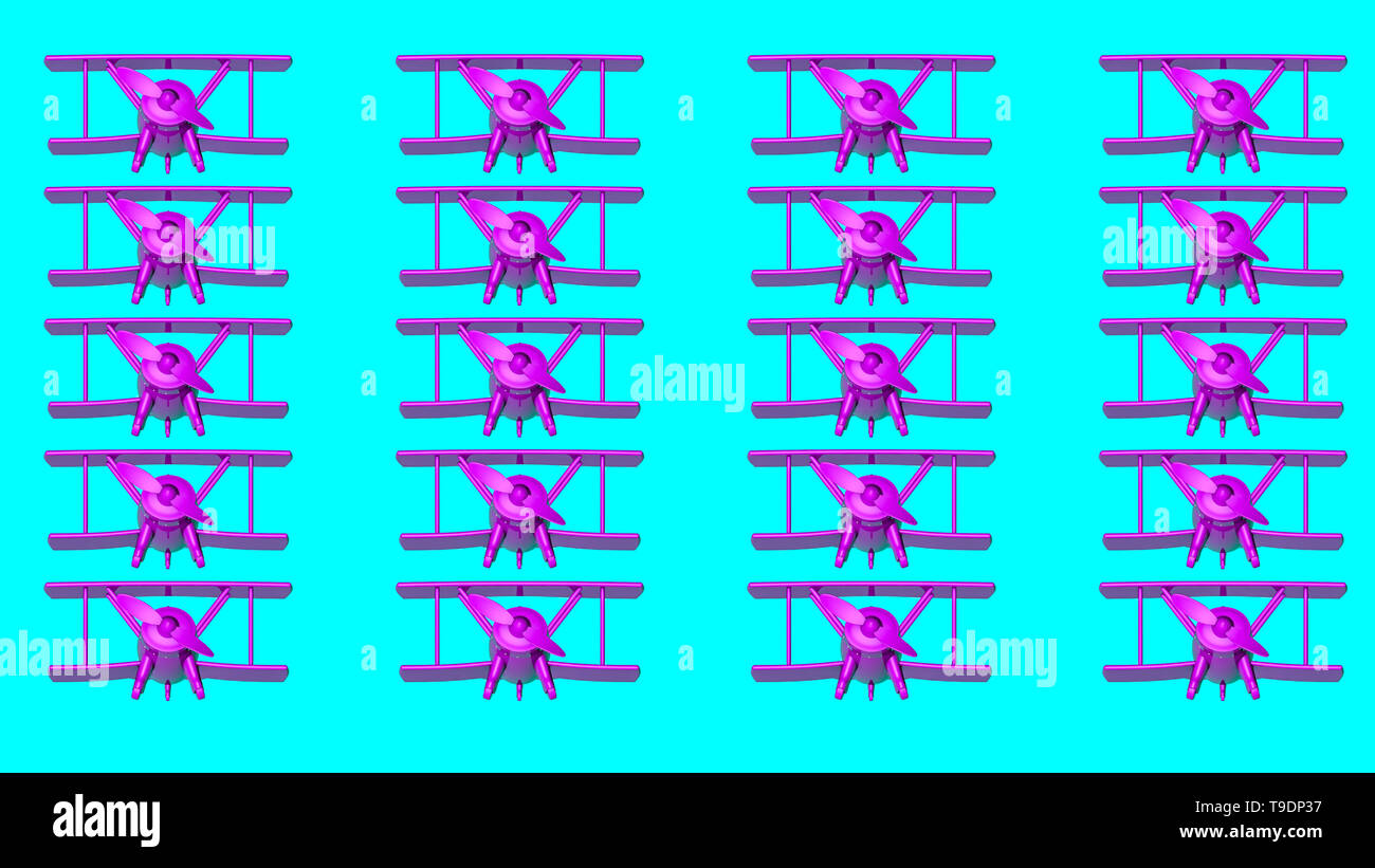 purple airplane on a turquoise background. biplane model. pattern. 3D ...