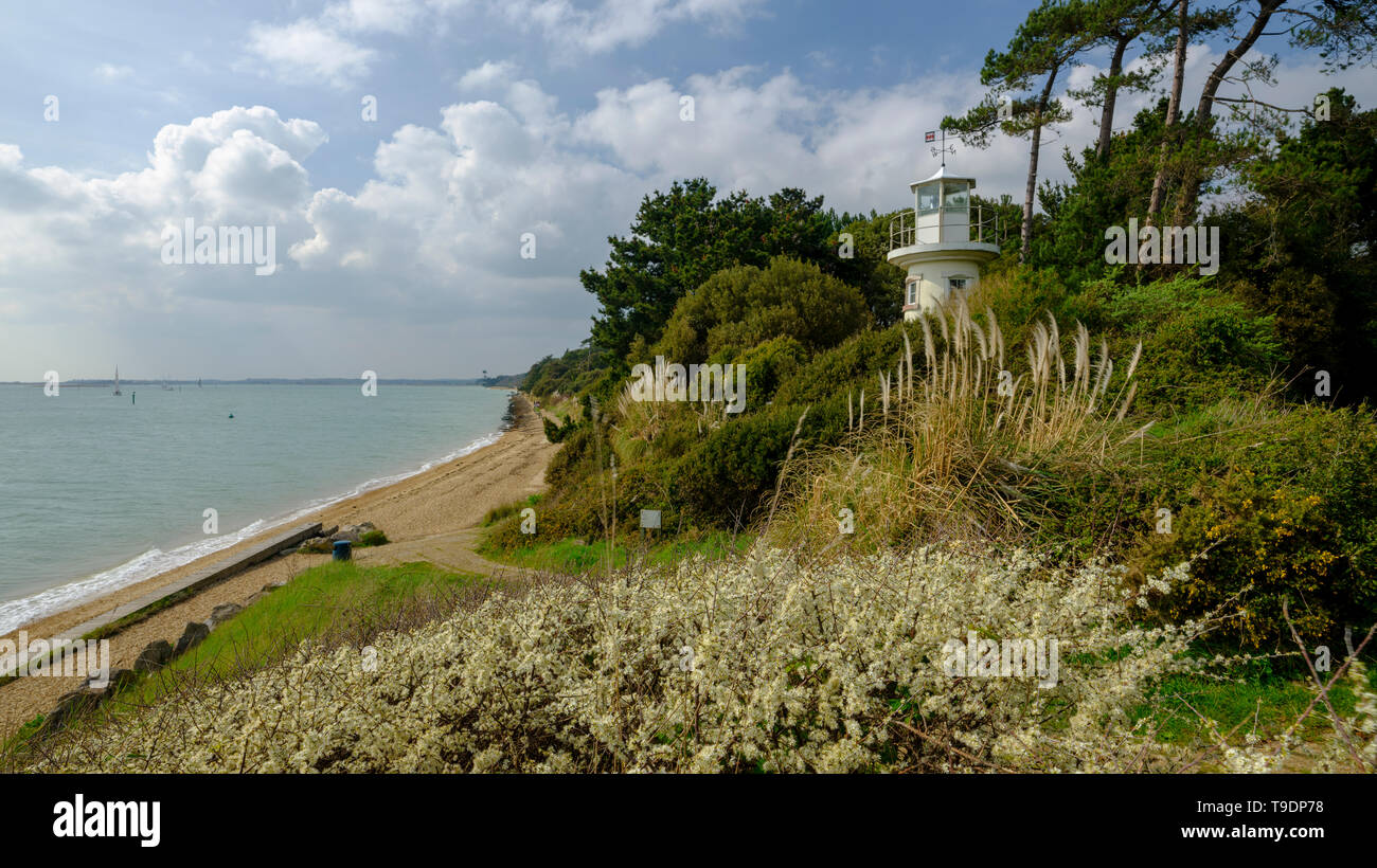Lepe, UK - April 7, 2019: The Millenium Light Beacon on the coast at ...