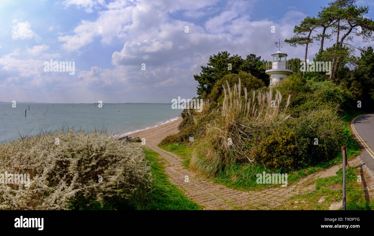 Lepe, UK - April 7, 2019: The Millenium Light Beacon on the coast at ...