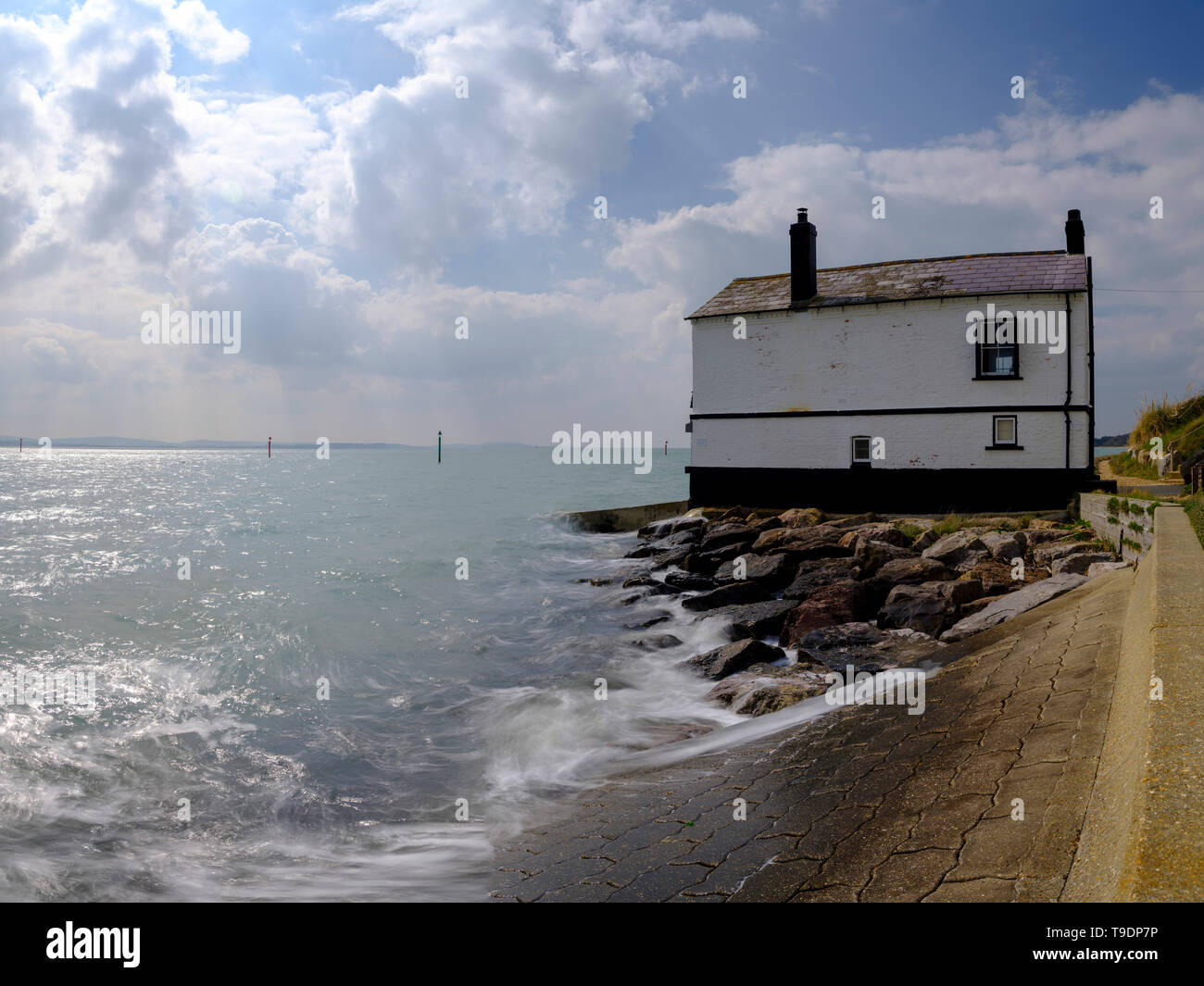Lepe, UK - April 7, 2019: The Old Coast Guard watch cottages on the ...