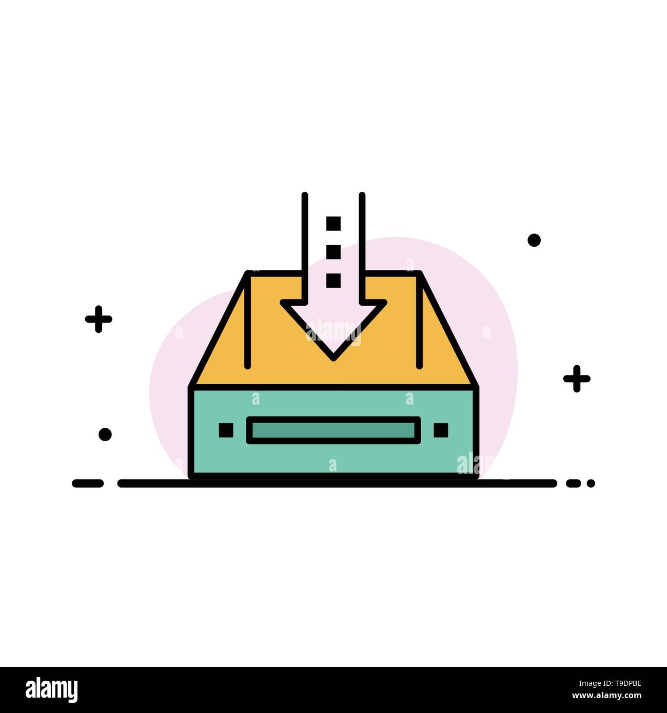 Inbox Box Cabinet Document Empty Project Business Flat Line Filled Icon Vector Banner