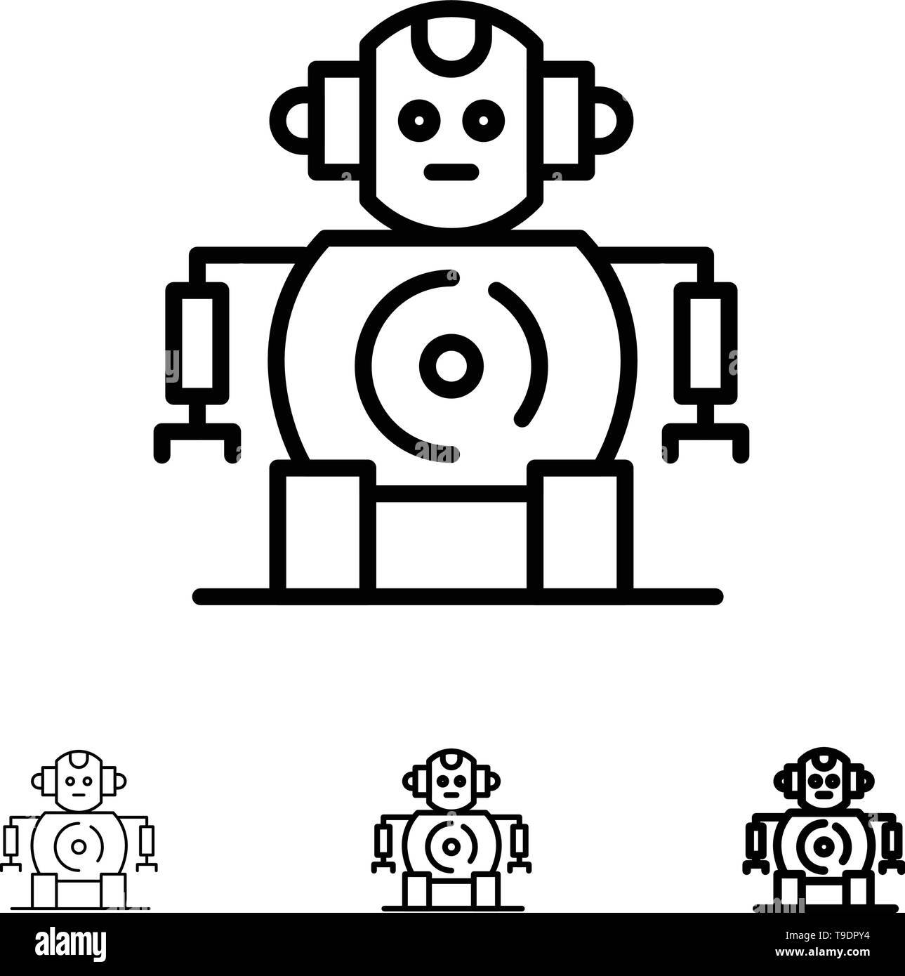 Cnc, Robotics, Technology Bold and thin black line icon set Stock ...