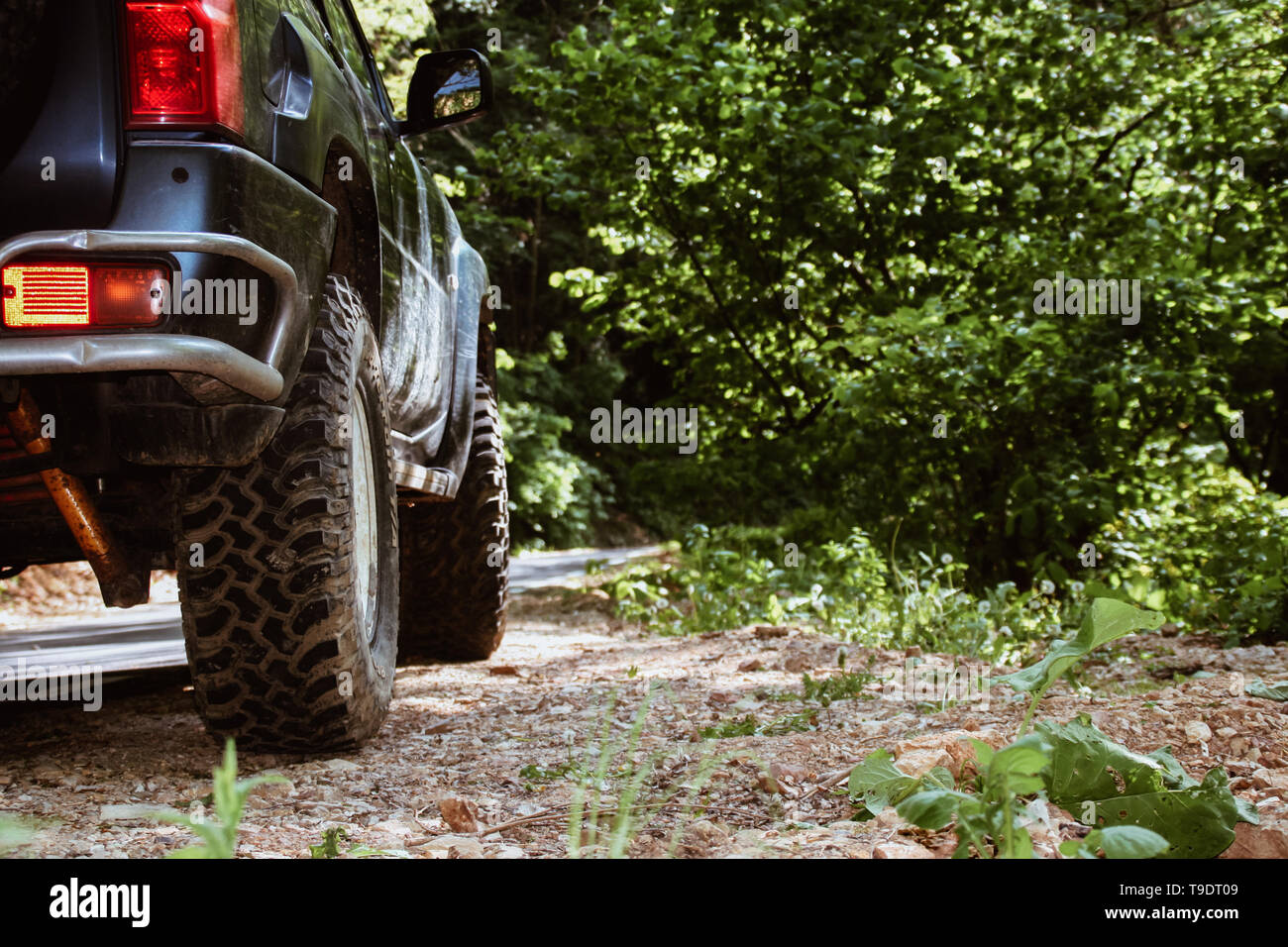 Offroad in very summer. Big tires in mud Stock Photo - Alamy