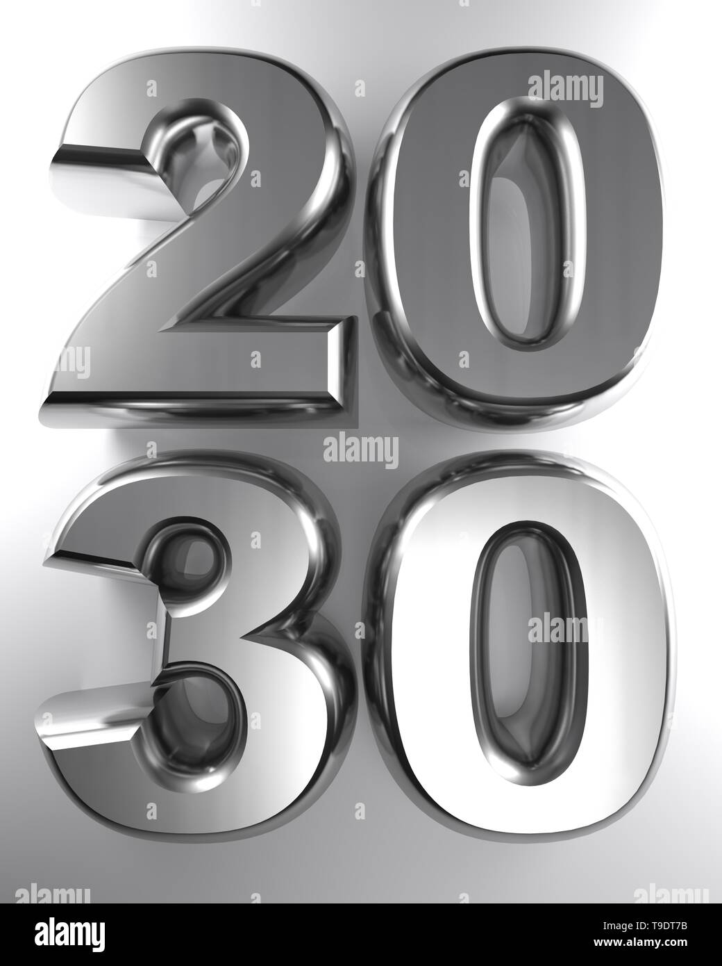 2030 in metallic chrome 3D letters - 3D rendering Stock Photo - Alamy