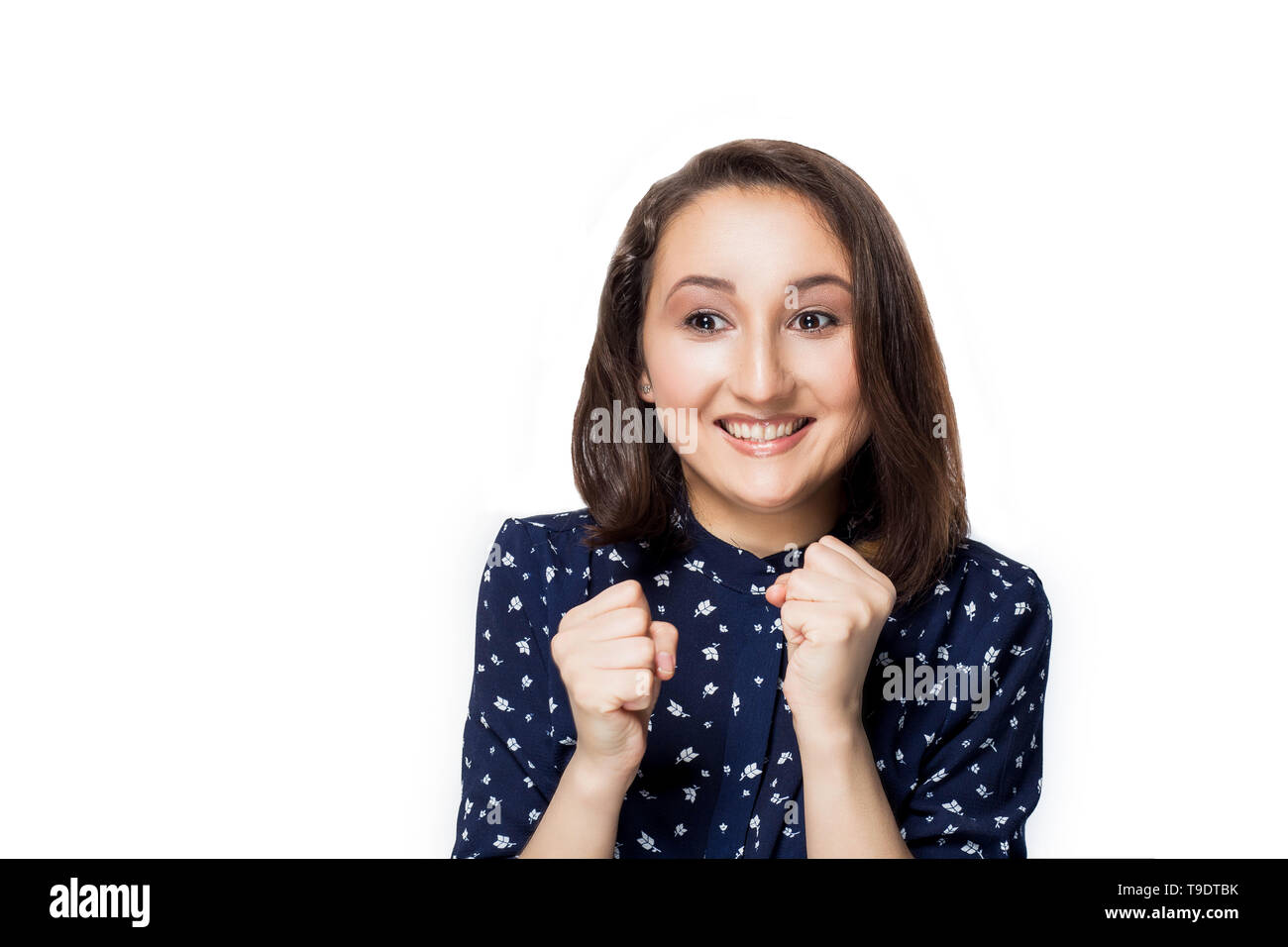 Attractive brunette woman saying Ok isolated on white Stock Photo - Alamy