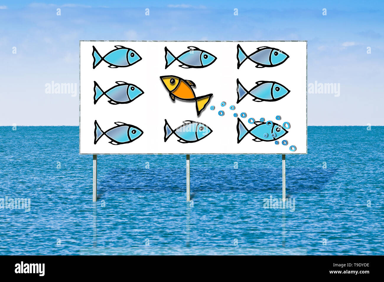 Swim against the tide or standing out from the crowd - concept image ...