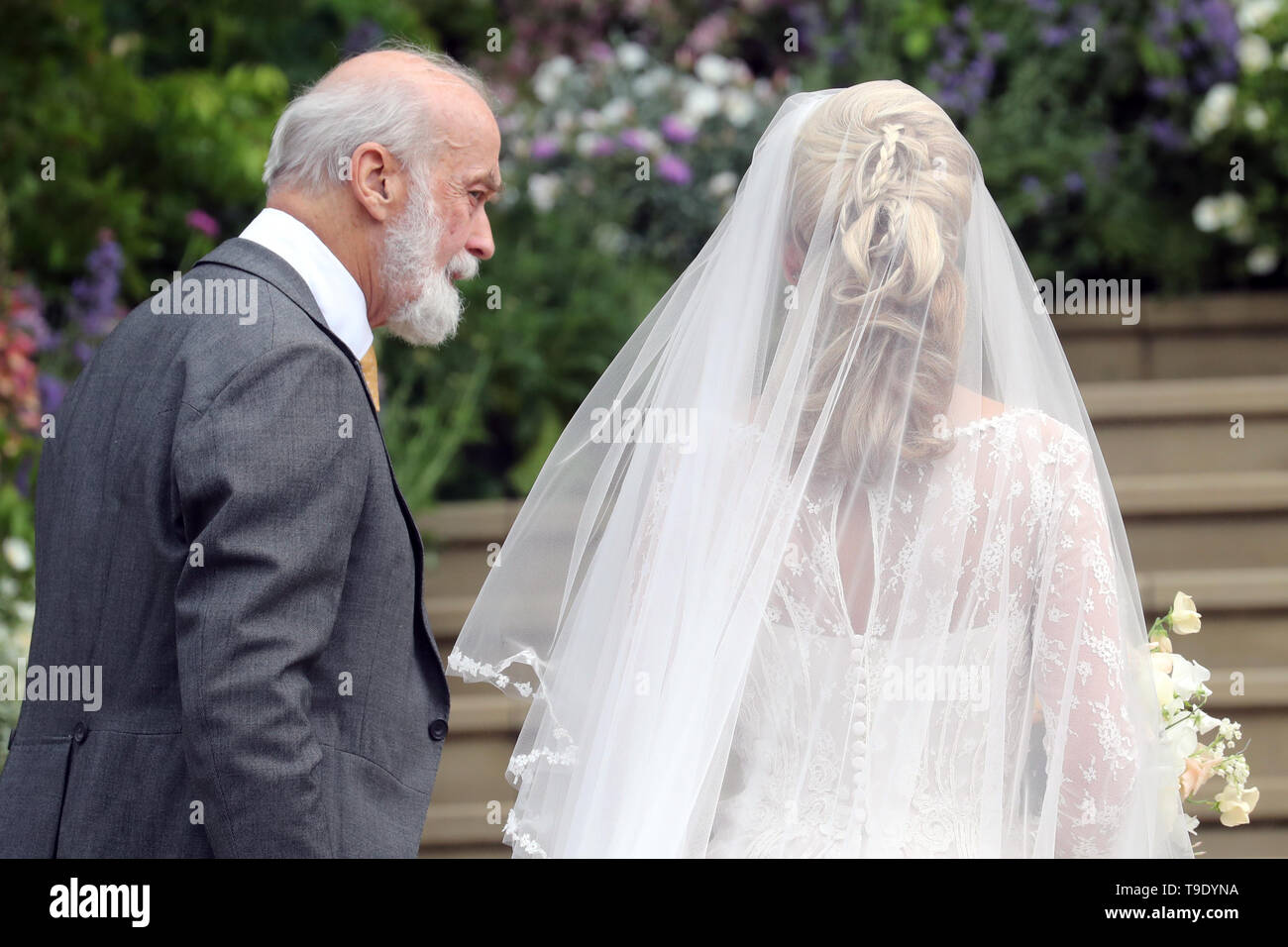 Lady Gabriella Windsor walks into the chapel with her father Prince ...