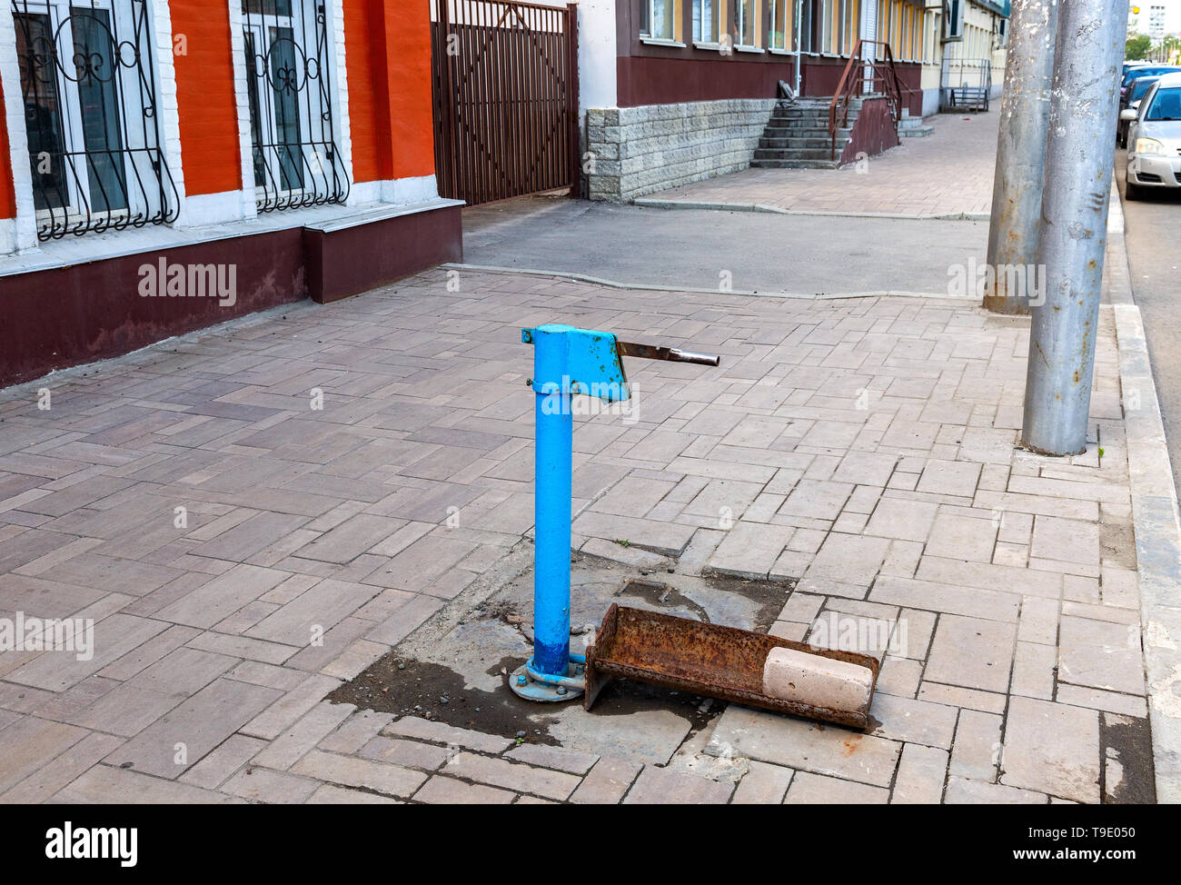 Point of withdrawal old water pump on the city street in Samara, Russia ...