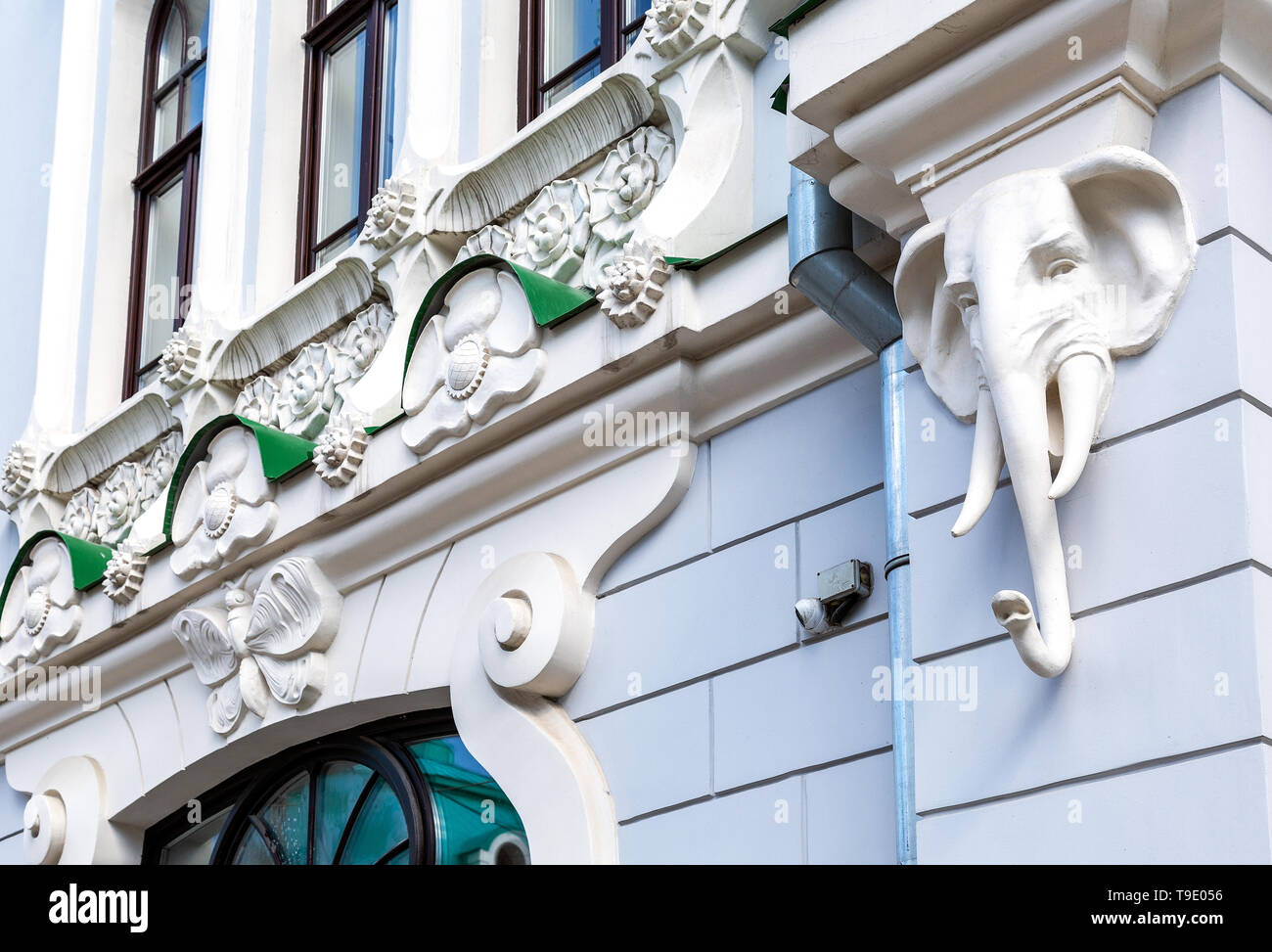 Architectural stone details of the historic building (1904) in Samara ...