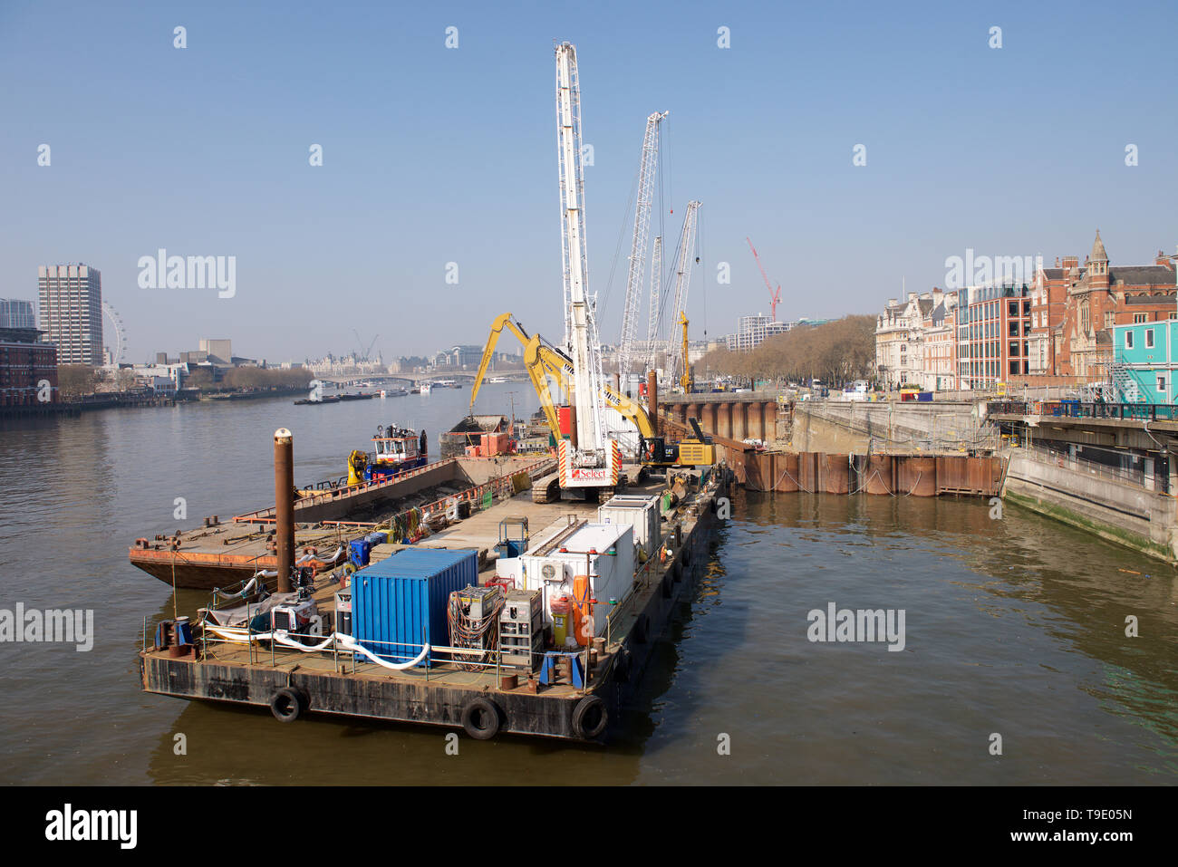 Construction work on the River Thames in London, England Stock Photo ...