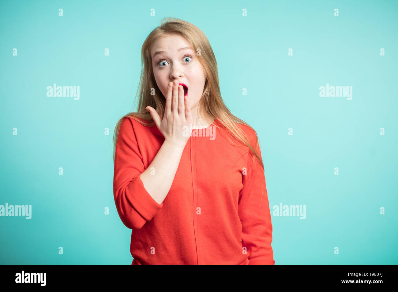 Human face expressions and emotions. young woman shocked. Surprised ...