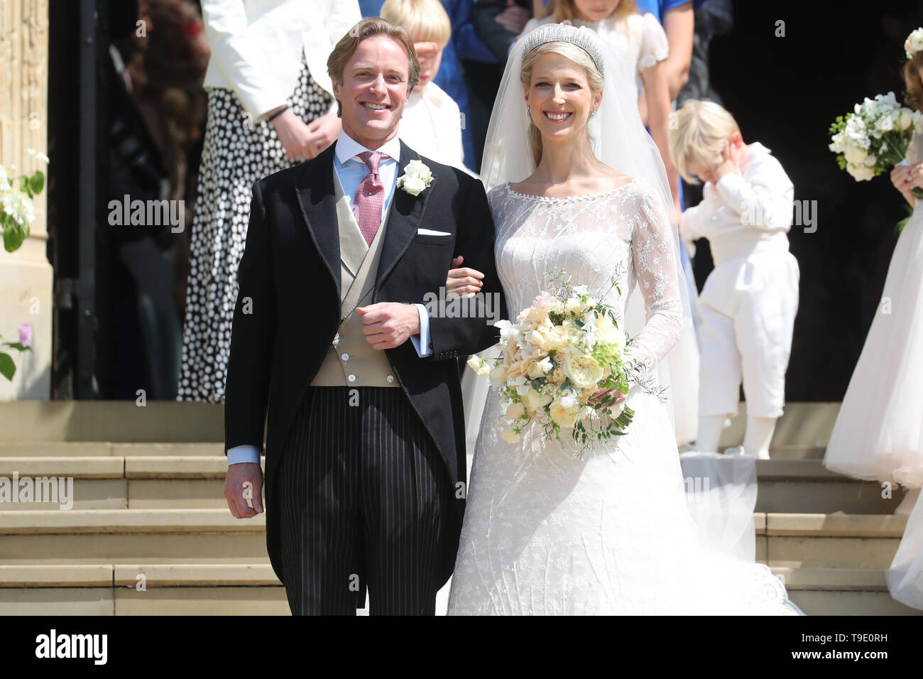 Newlyweds Thomas Kingston and Lady Gabriella Windsor smile on the steps ...