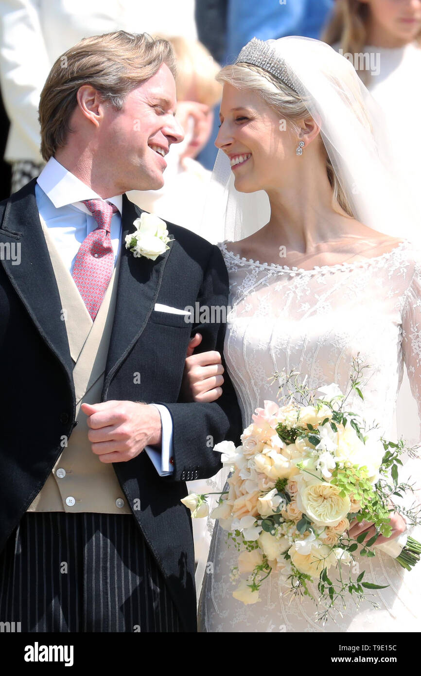 Newlyweds Thomas Kingston and Lady Gabriella Windsor smile on the steps ...