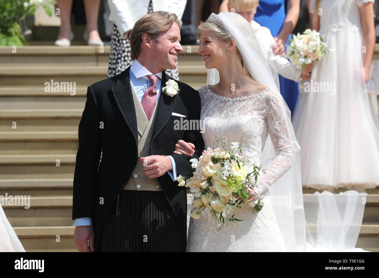 Newlyweds Thomas Kingston and Lady Gabriella Windsor smile on the steps ...