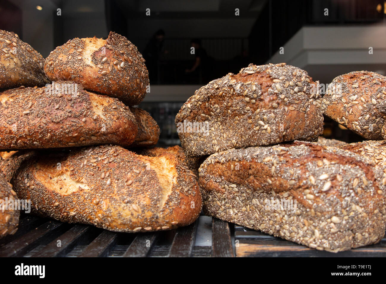Loaves of bread stacked up and ready for breakfast Stock Photo - Alamy
