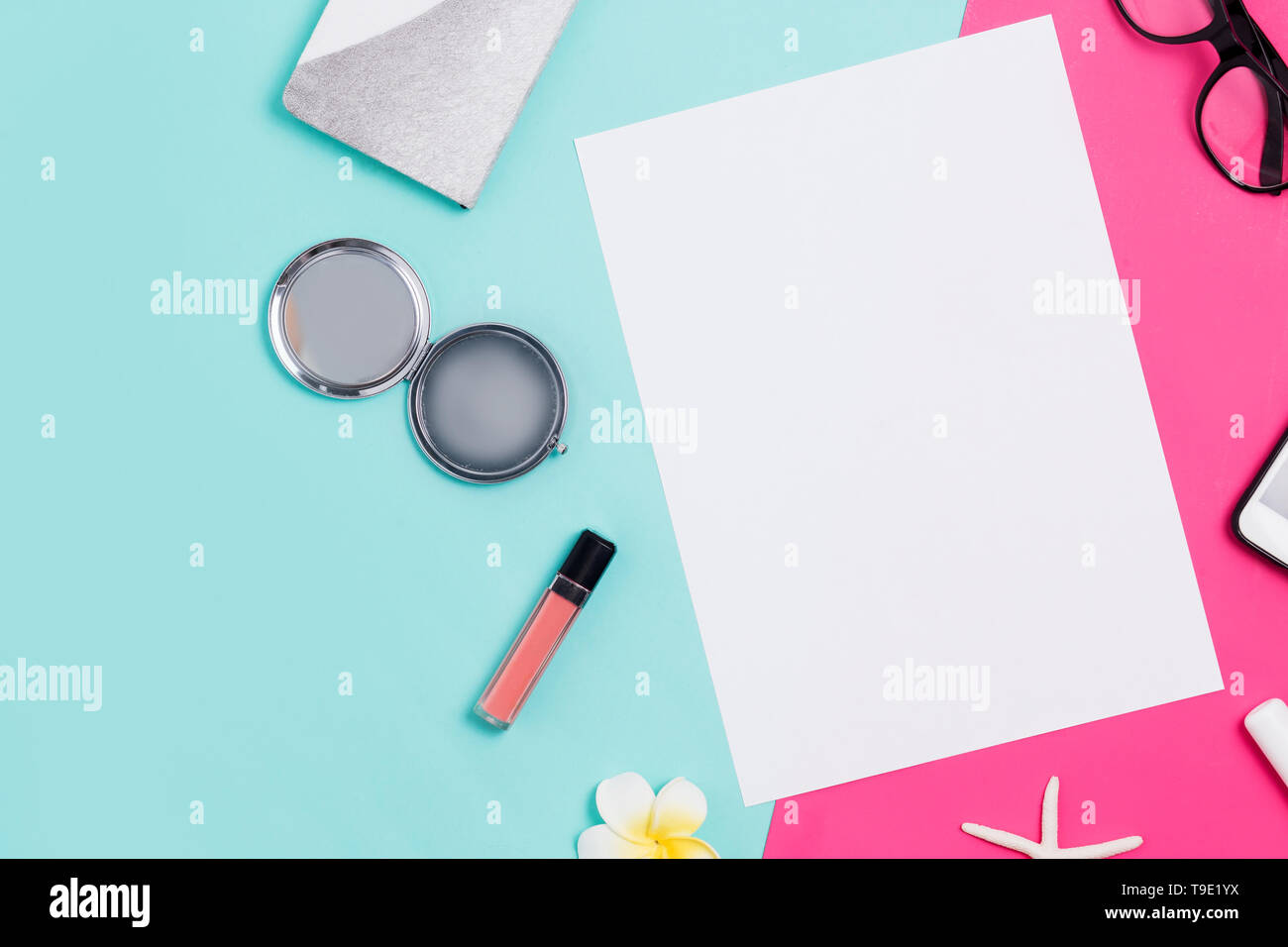 Beautiful colored spring background with copy space for text. White A4 ...