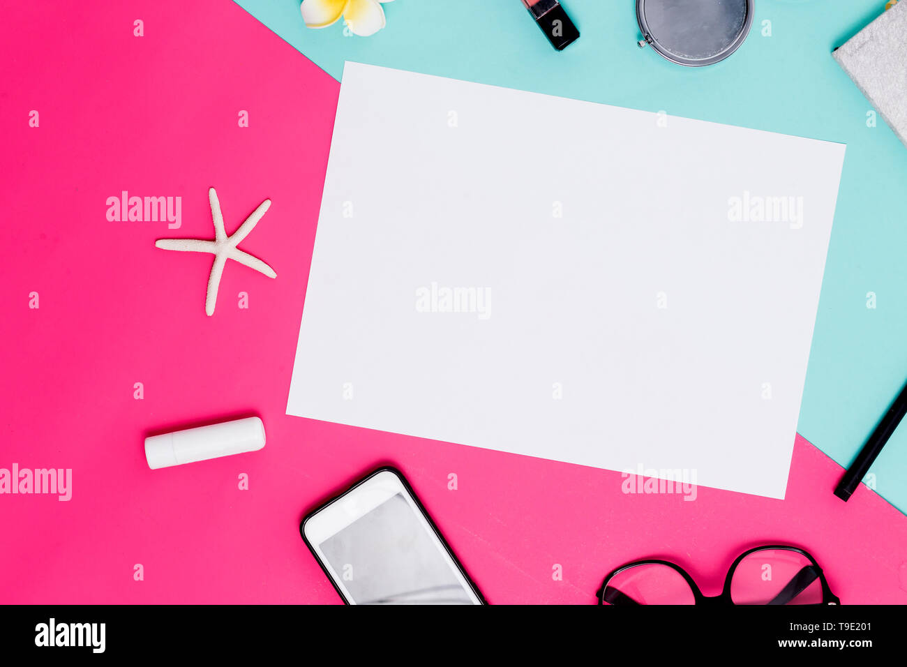 Beautiful colored spring background with copy space for text. White A4 ...