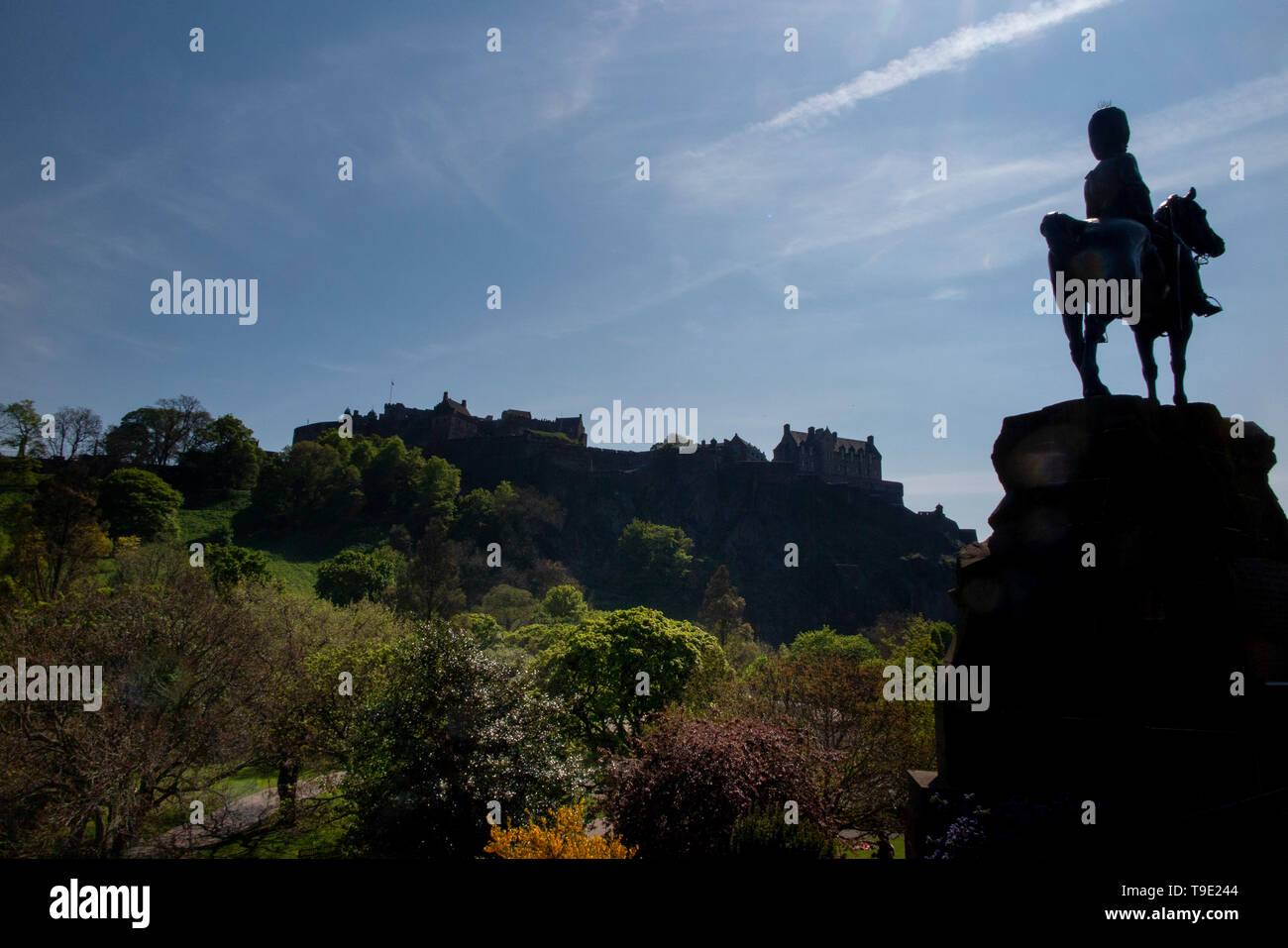 A statue of a Royal Scots Grey on horseback by the Edinburgh Castle ...