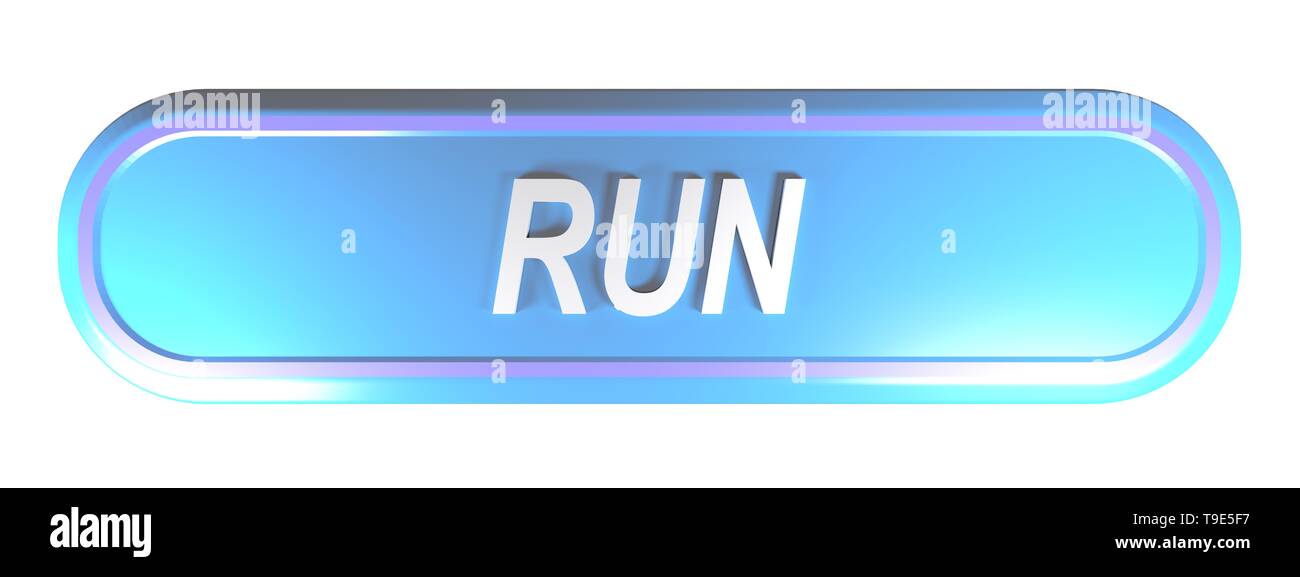 RUN blue rounded rectangle push button - 3D rendering illustration Stock Photo - Alamy