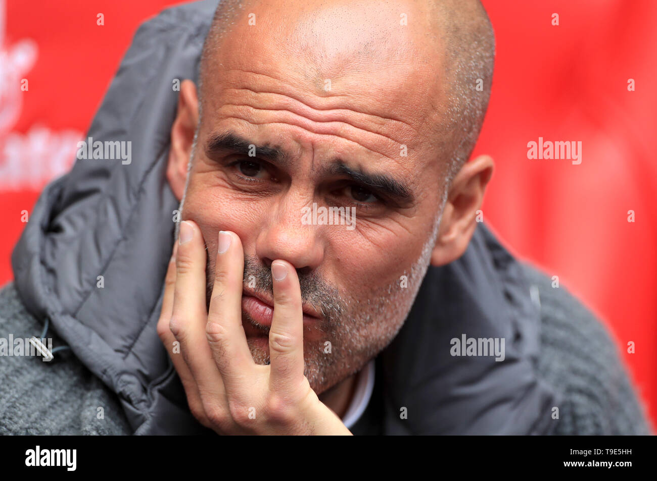 Manchester City manager Pep Guardiola on the bench prior to the FA Cup ...