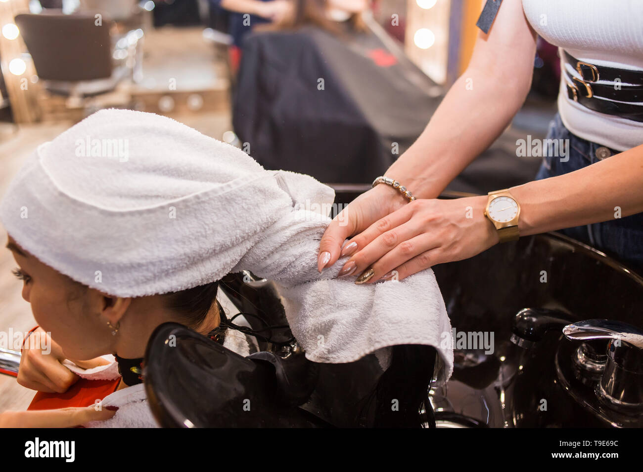 Spa treatments, beautician, hairdresser. Beautiful female client on the ...