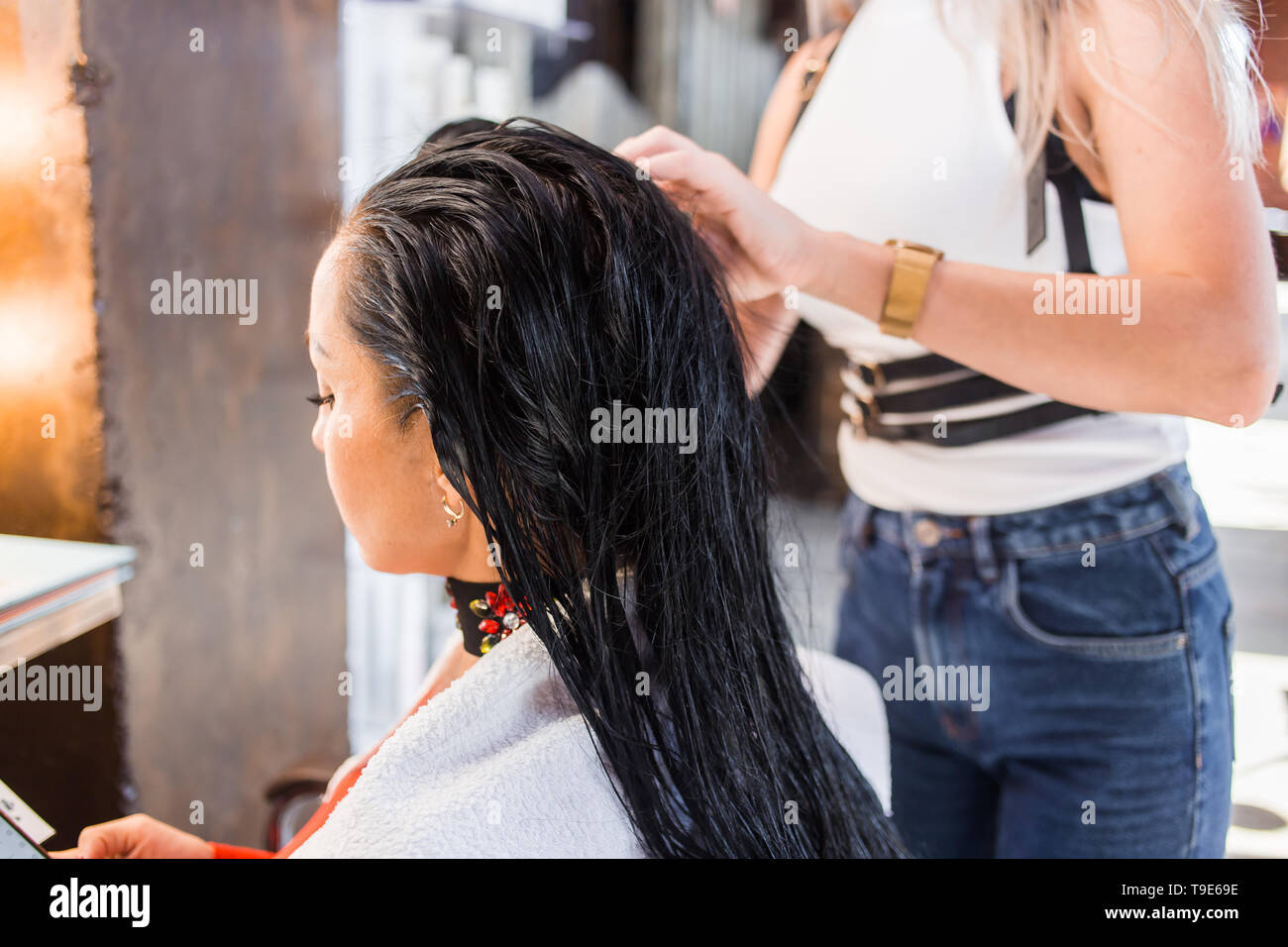 Oil hair treatment for woman. Spa, beauty salon Stock Photo - Alamy
