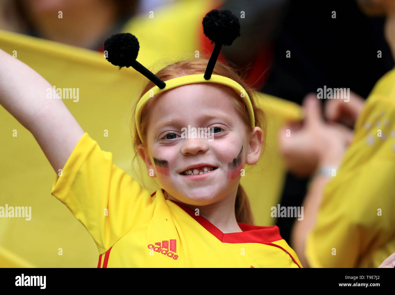 A young Watford fan shows support for her team before the FA Cup Final ...