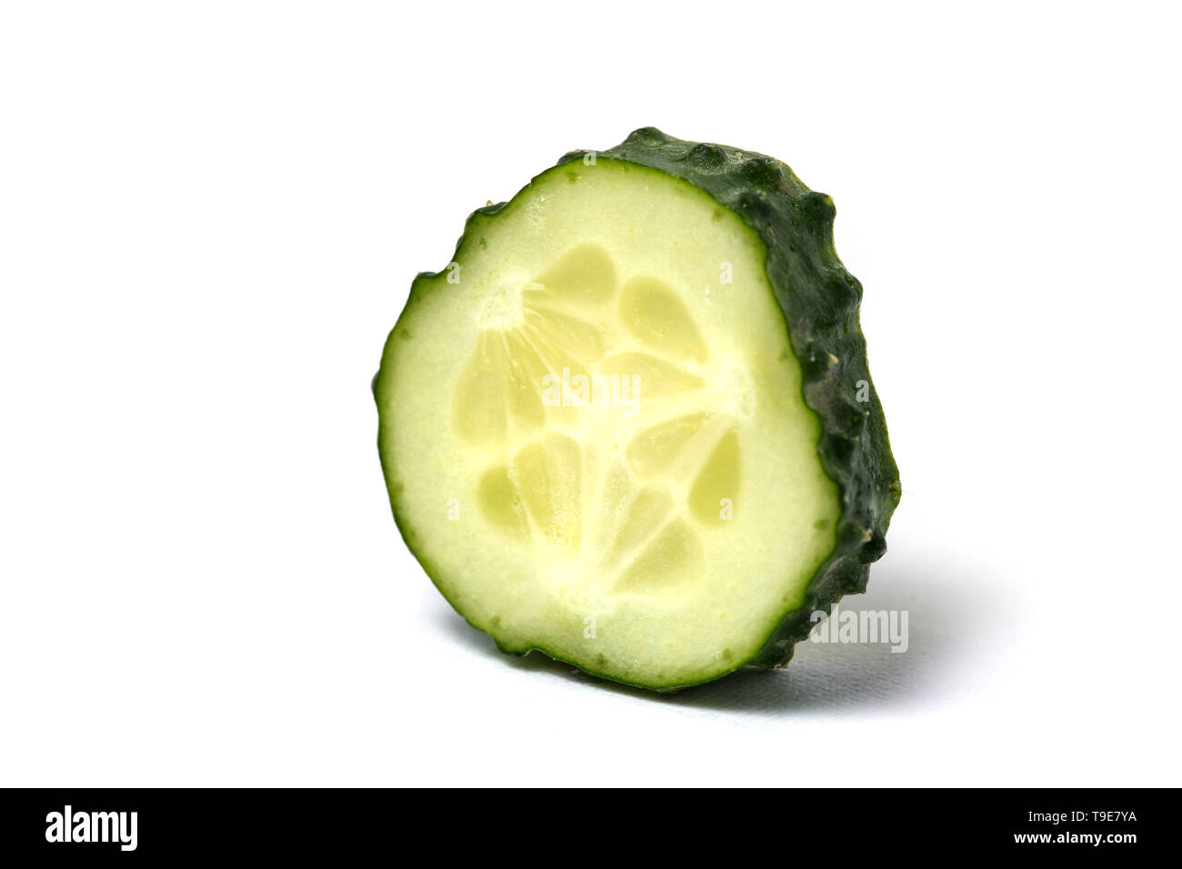 Closeup of green fresh one piece of cucumber on white isolated ...