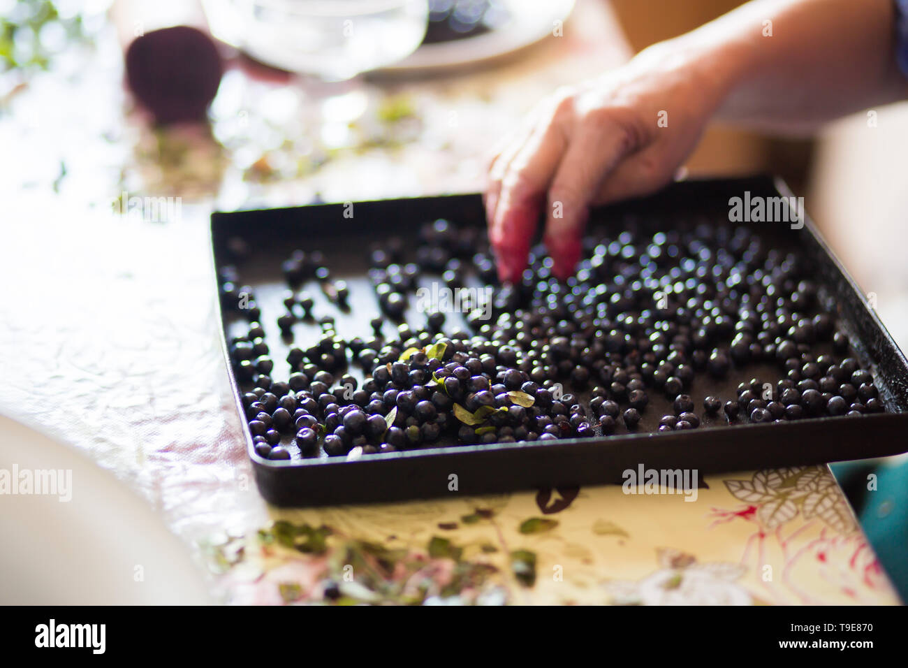 The process of cooking blueberry jam, preparation. Closeup Stock Photo ...