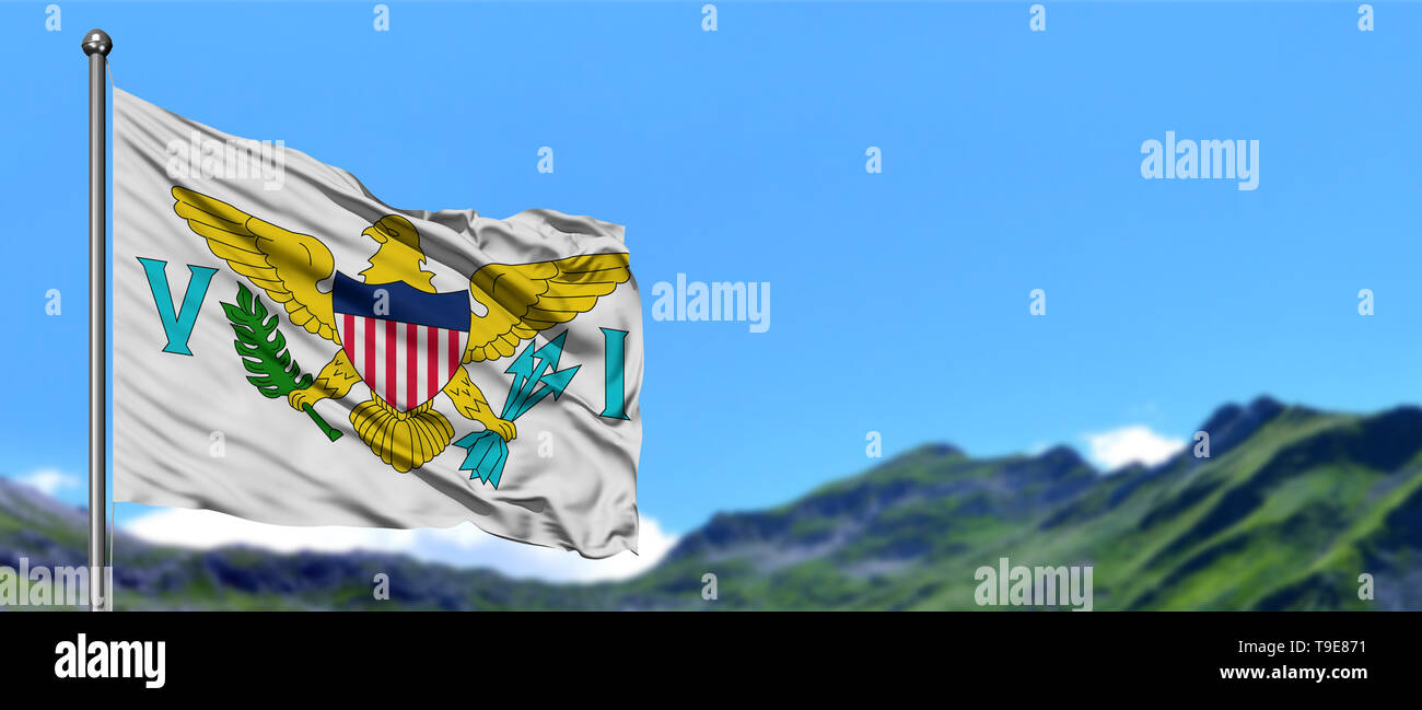 United States Virgin Islands flag waving in the blue sky with green ...