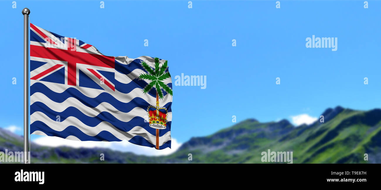 British Indian Ocean Territory flag waving in the blue sky with green ...