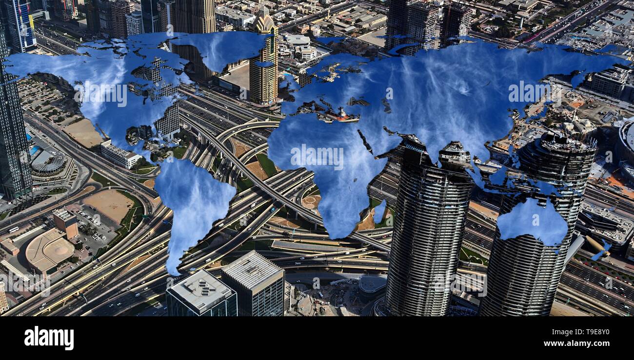 Composite of world map with colorful effects Stock Photo - Alamy