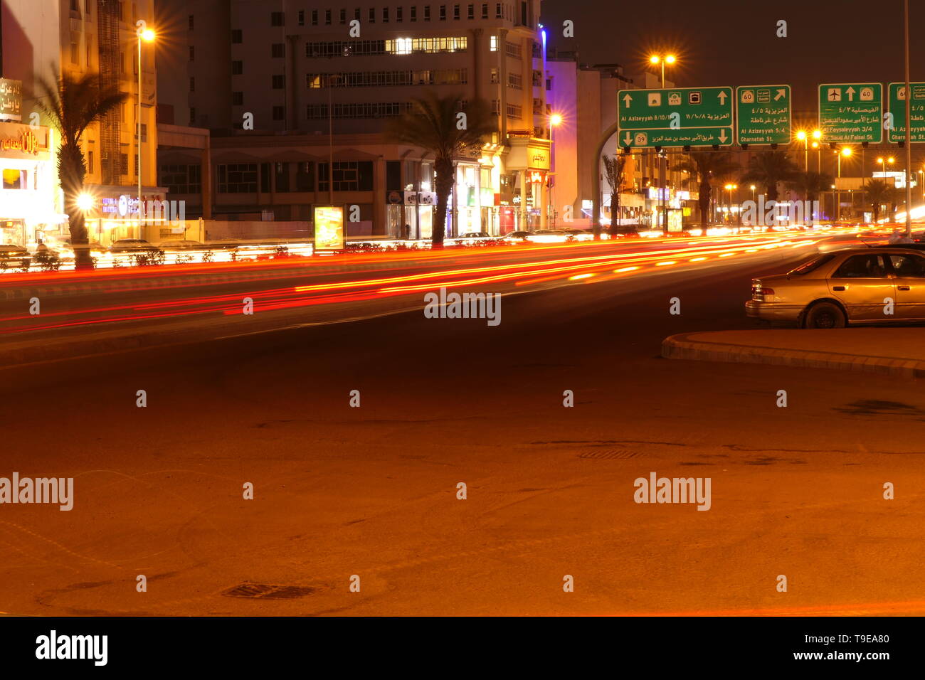 Busy traffic at night, on the famous Tahlia Street In Jeddah, Saudi ...
