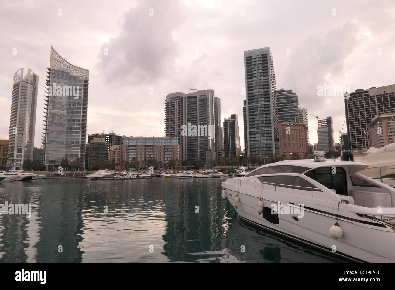 The skyline of the Zaitunay Bay marina in Beirut, Lebanon Stock Photo ...