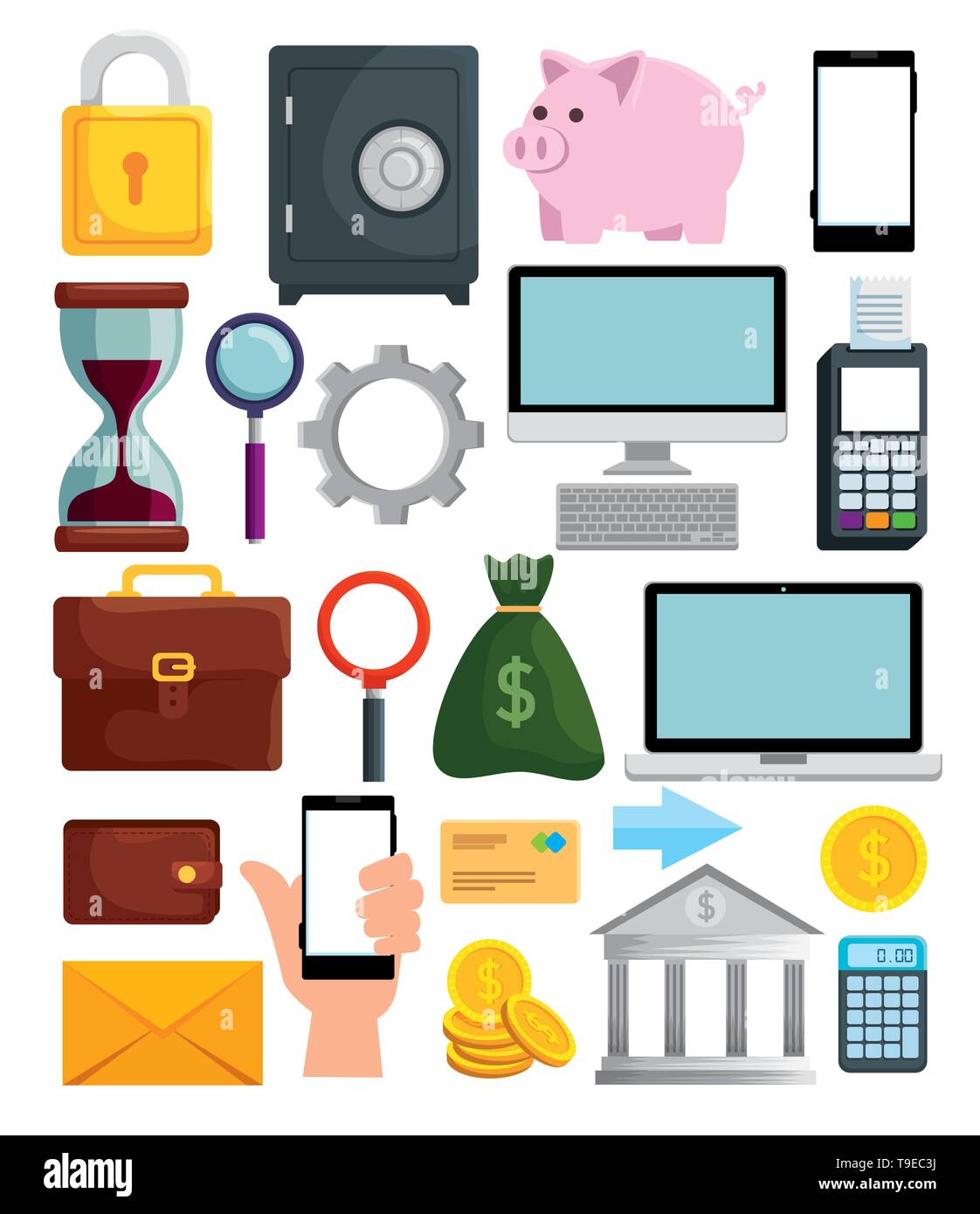 set of online banking technology and digital transaction Stock Vector ...