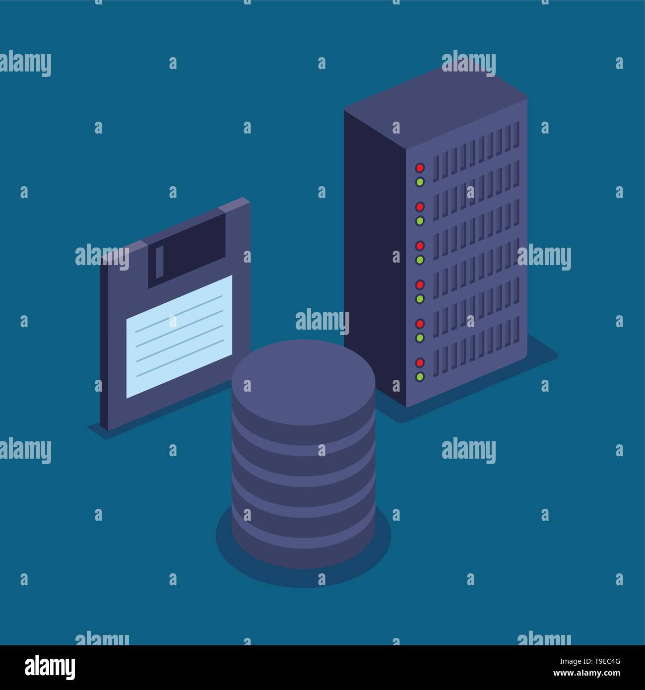 isometric diskette with hard disk storage tower Stock Vector Image ...