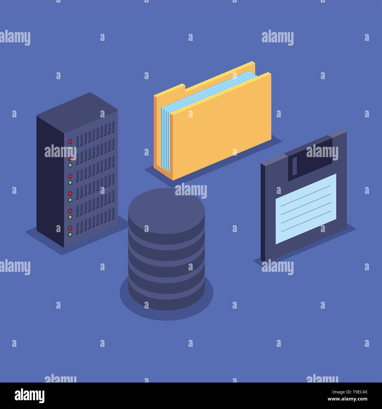 folder with documents information and diskette with hard server storage ...