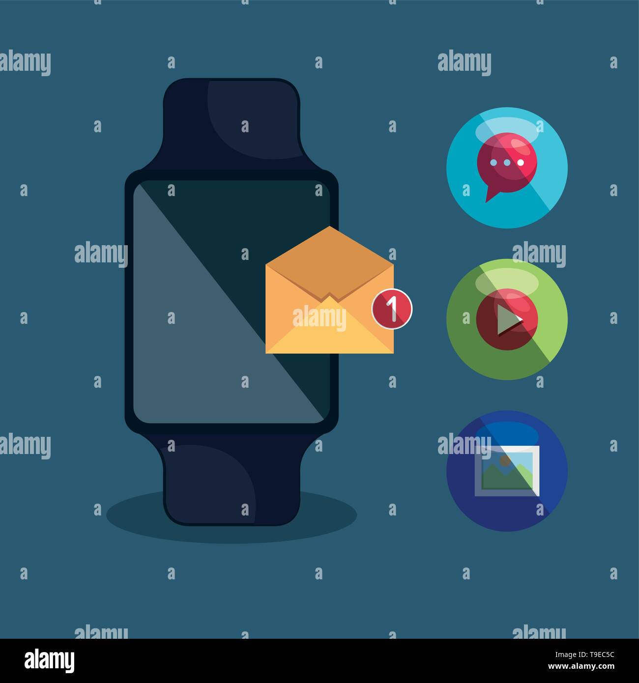 smartwatch technology with letter and media social app Stock Vector ...