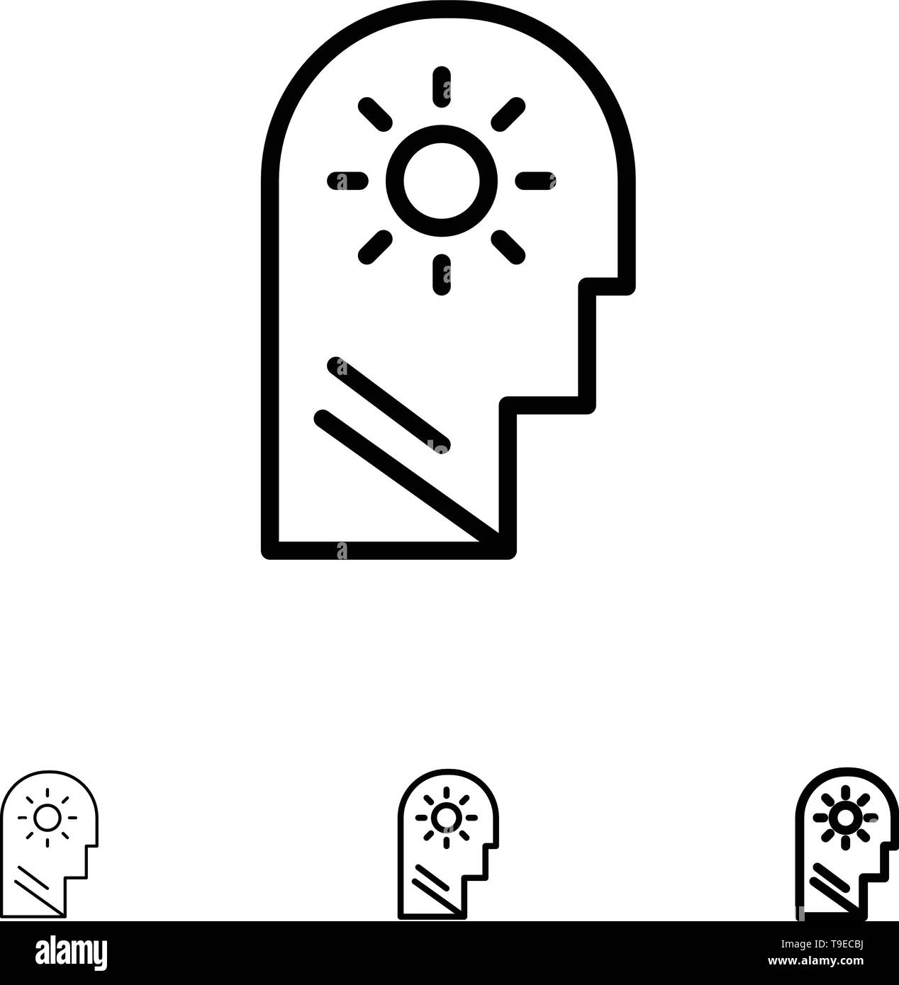 Brain, Control, Mind, Setting Bold and thin black line icon set Stock ...